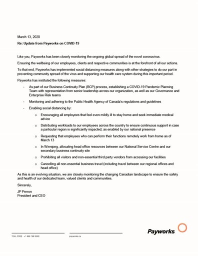 Payworks' COVID-19 Preparedness Statement